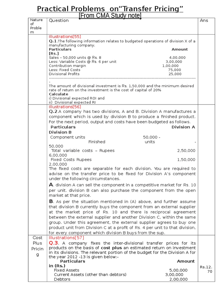 Transfer Pricing Problem Solutions Guide | PDF | Profit (Accounting ...