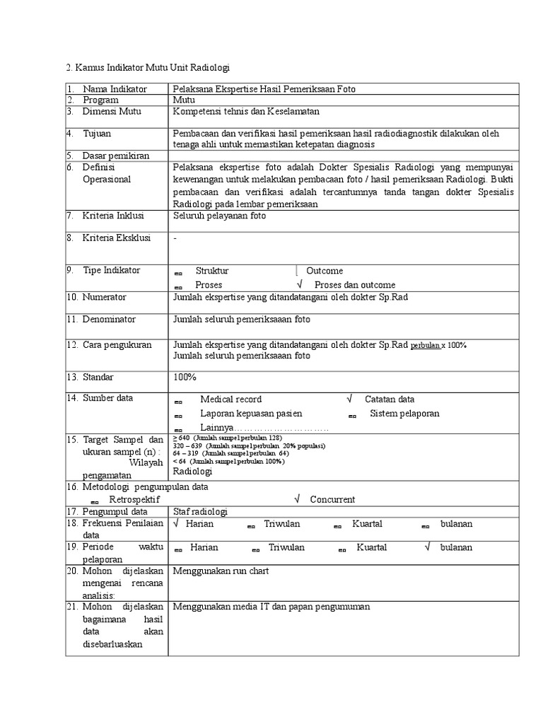 Kamus Indikator Mutu Unit Radiologi | PDF | Komputer | Teknologi & Rekayasa