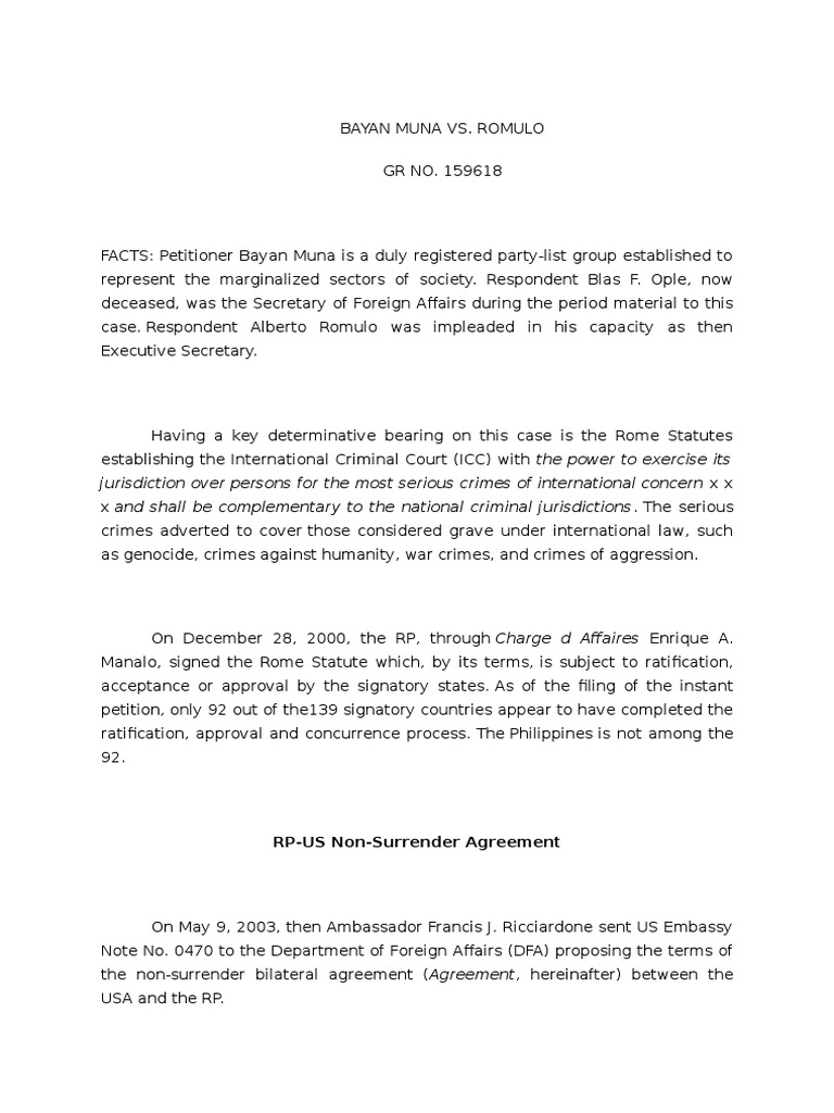 Bayan Muna vs. Romulo | PDF | Treaty | Ratification