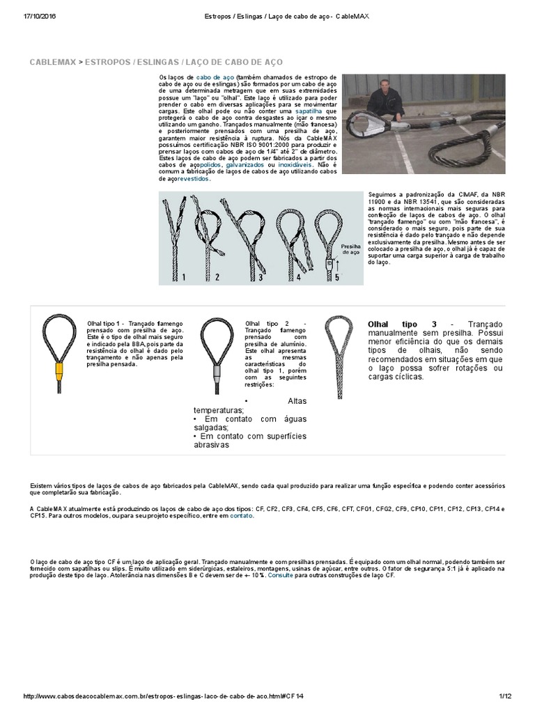 Estropos - Eslingas - Laço de Cabo de Aço - CableMAX | PDF | Aço | Corrosão