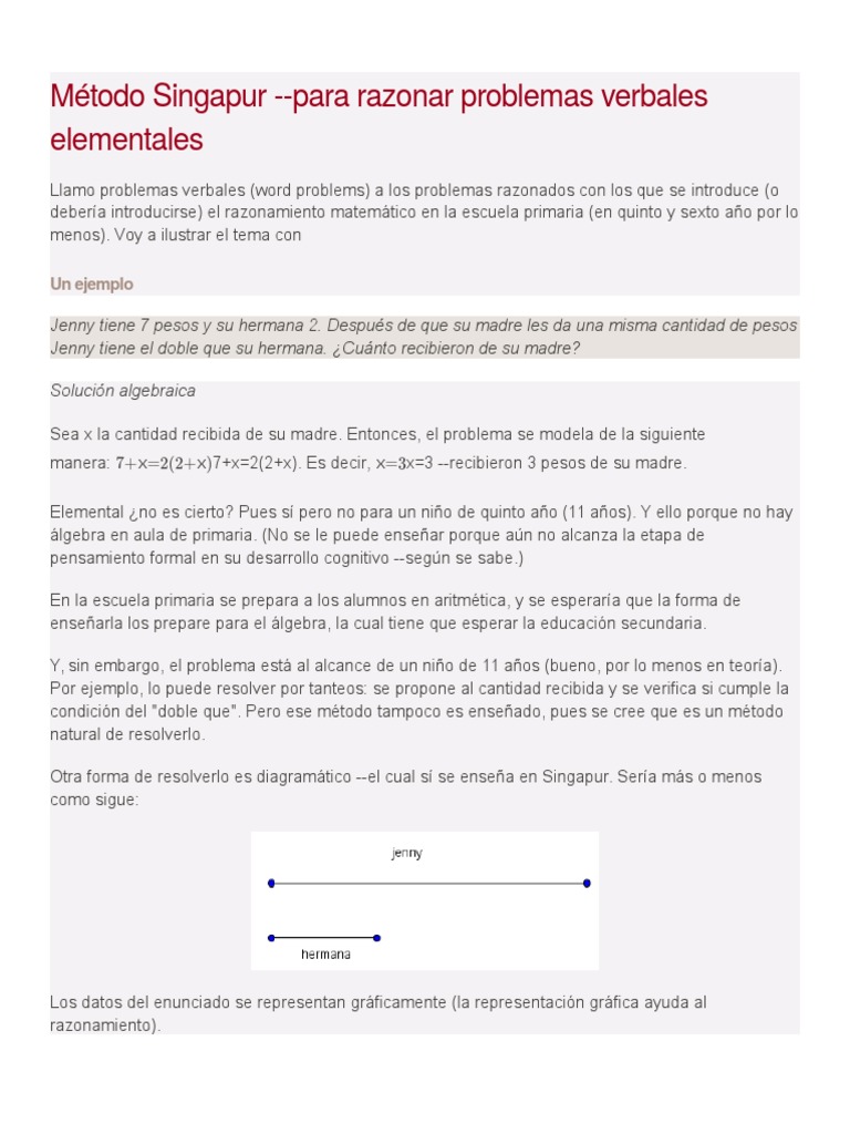 Método Singapur para Resolver Problemas Verbales | PDF | Educación ...