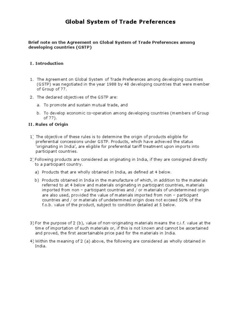 Global System of Trade Preferences | PDF | Ratification | Trade
