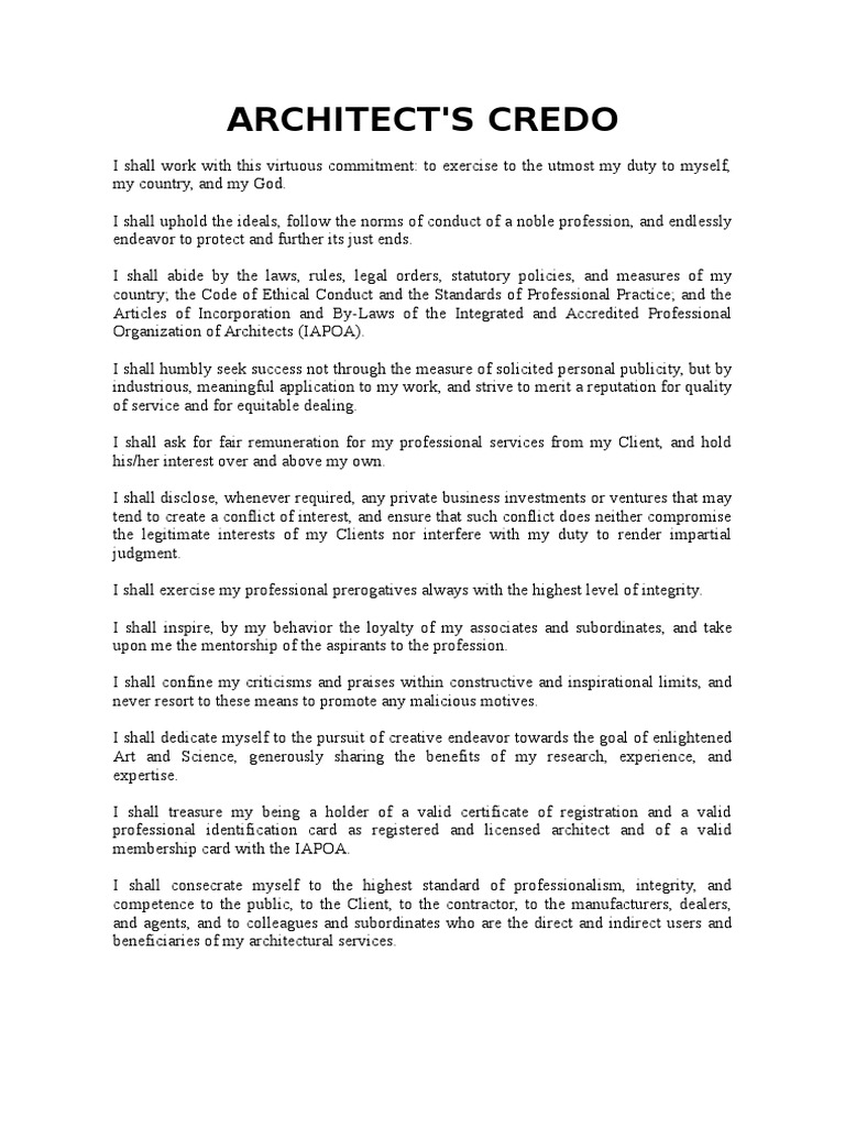 Architect's Credo | PDF