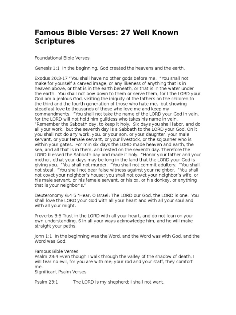 Famous Bible Verses 27 Well Known Scriptures | PDF | Jesus | Epistle To ...
