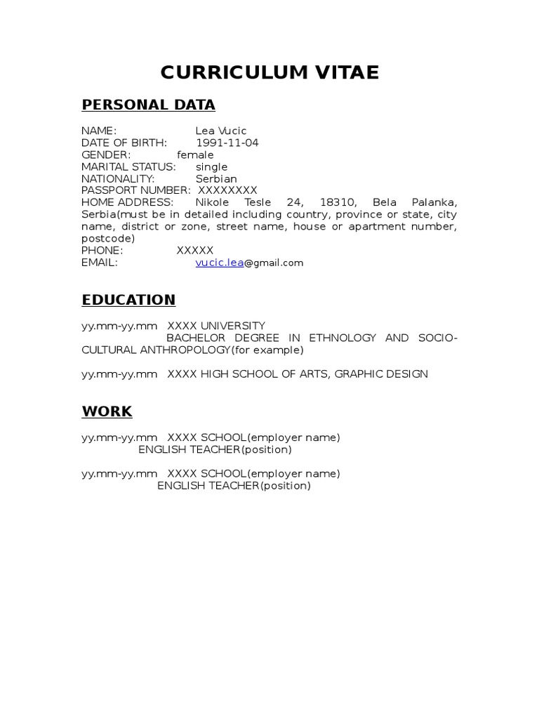 Curriculum Vitae: Personal Data | PDF