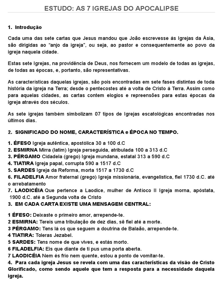 Estudo as 7 Igrejas Do Apocalipse | Igreja cristã | Jesus