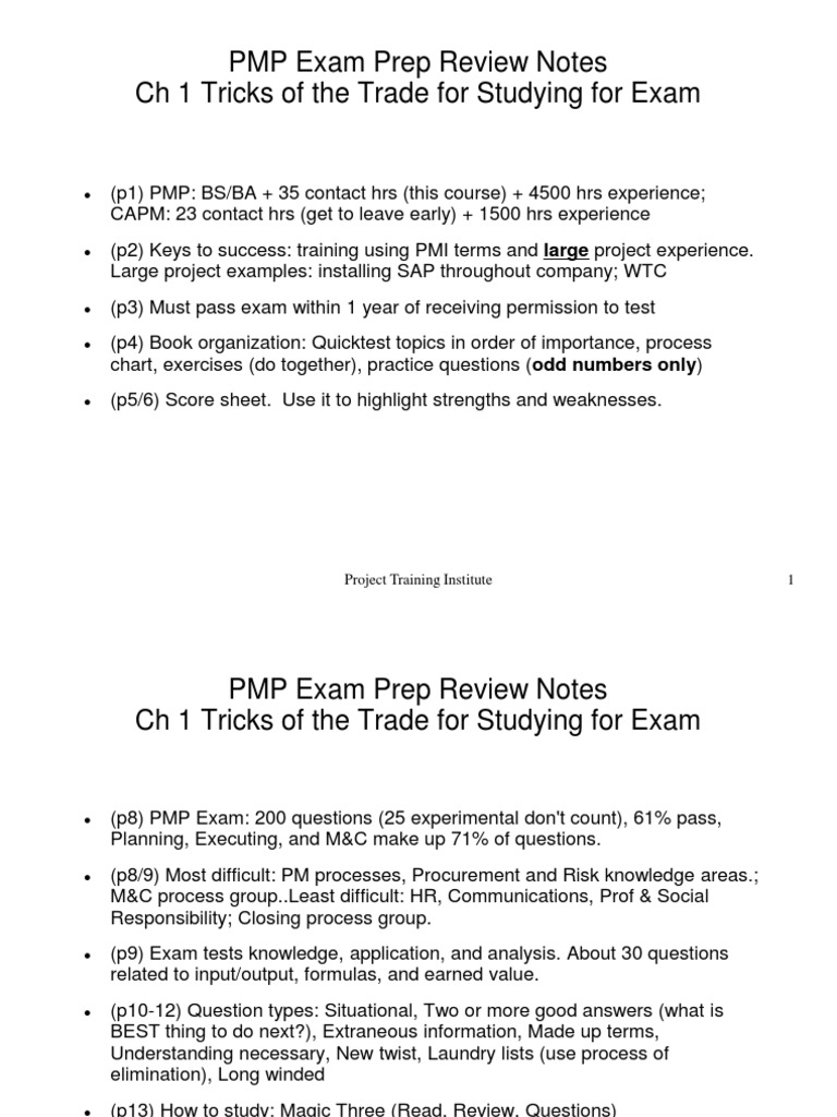 PMP Exam Prep Review Notes CH 1 - Tricks of The Trade | PDF | Test ...