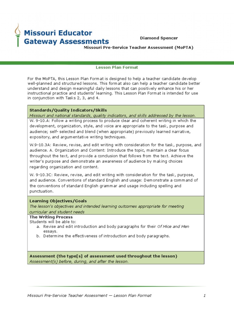 Mopta Lesson Plan Form | Download Free PDF | Lesson Plan | Inclusion ...