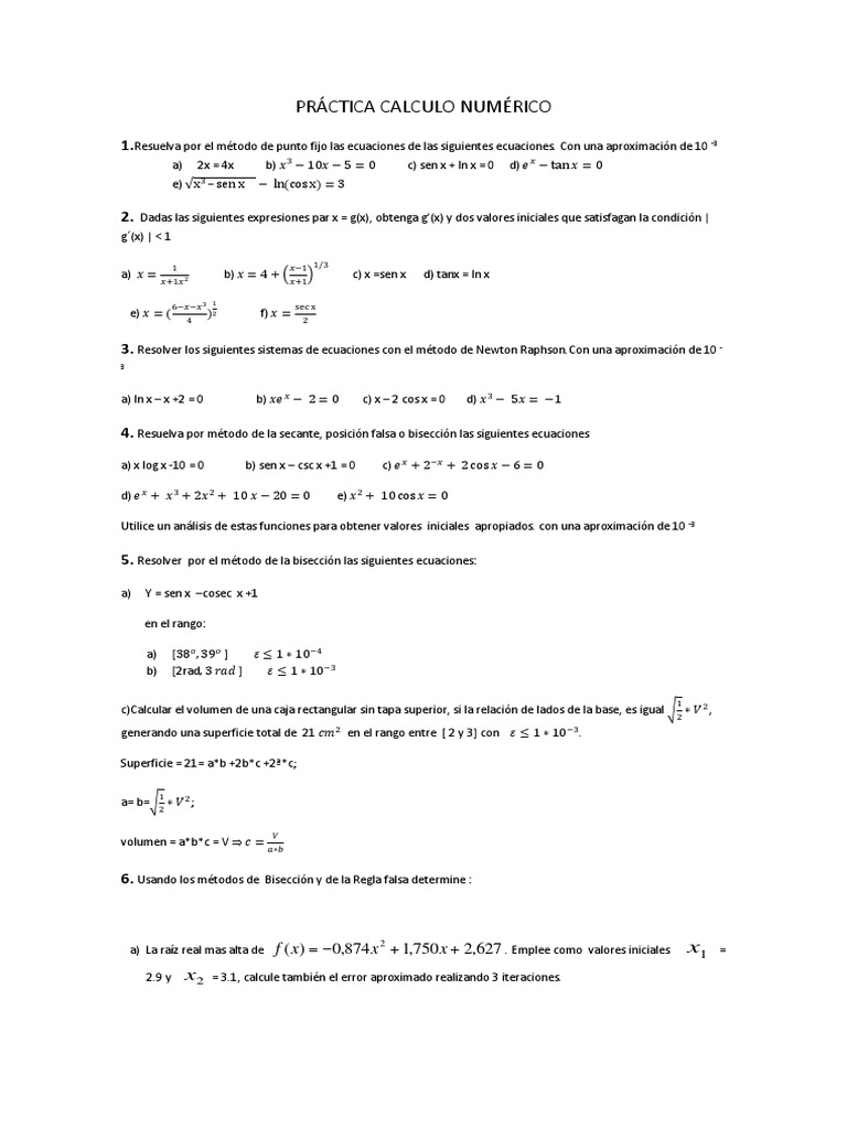 Practica Calculo Numerico 2 | PDF | Análisis numérico | Ecuaciones