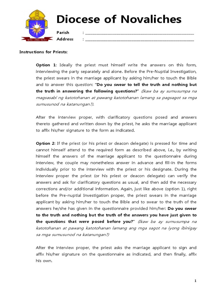 Canonical Interview Guidelines for Marriage | PDF | Intimate ...