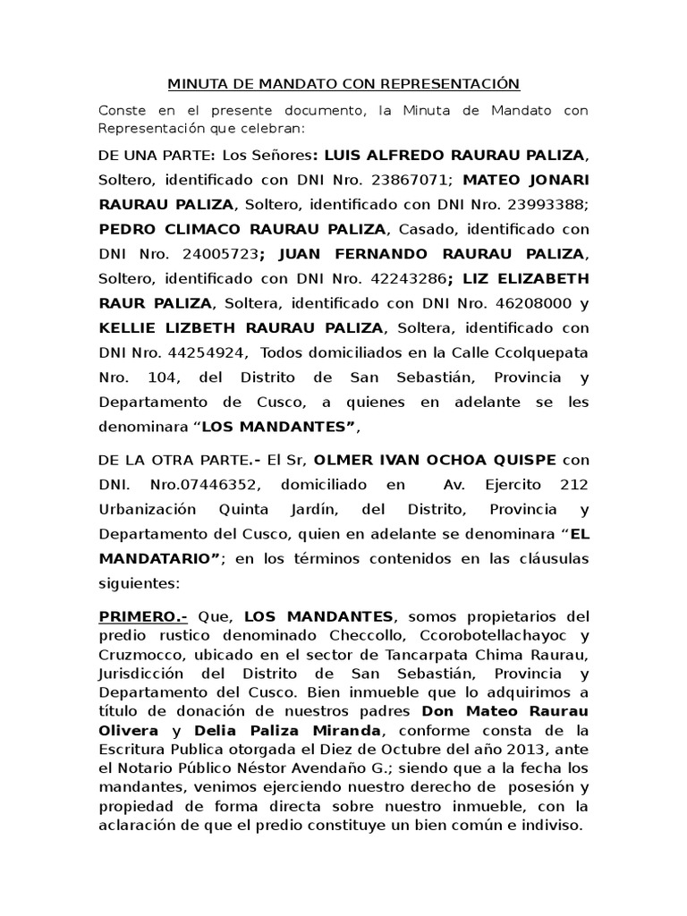 Contrato de Mandato Con Representación Sr. Mateo Raurau | PDF ...