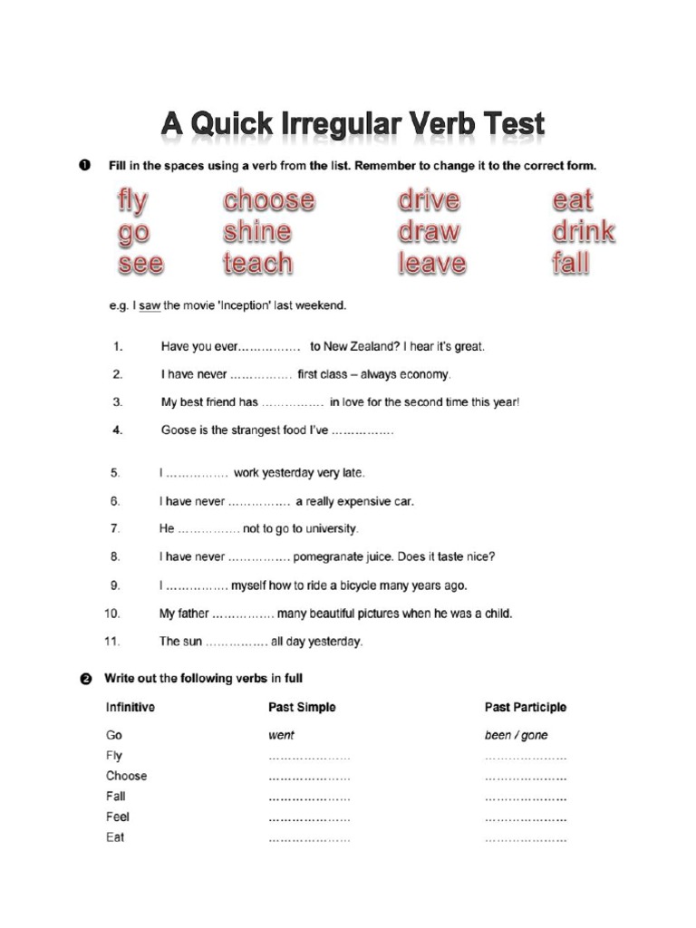 A Quick Irregular Verb Test | PDF
