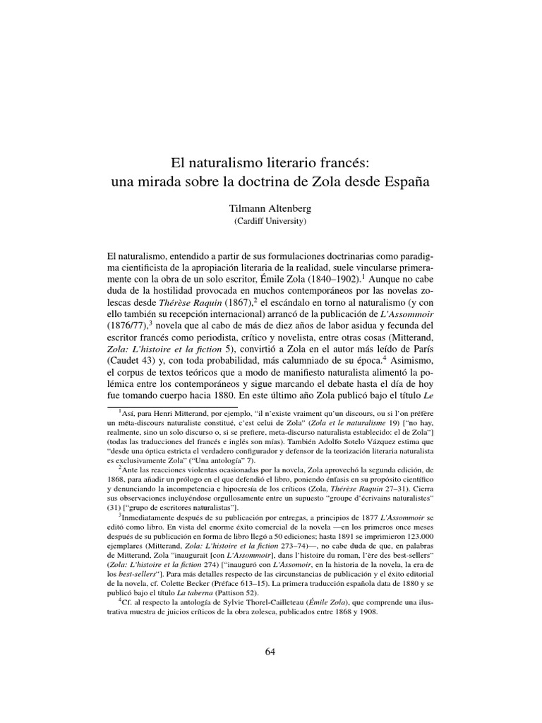 El Naturalismo Literario Francés PDF | PDF | Émile Zola | Novelas