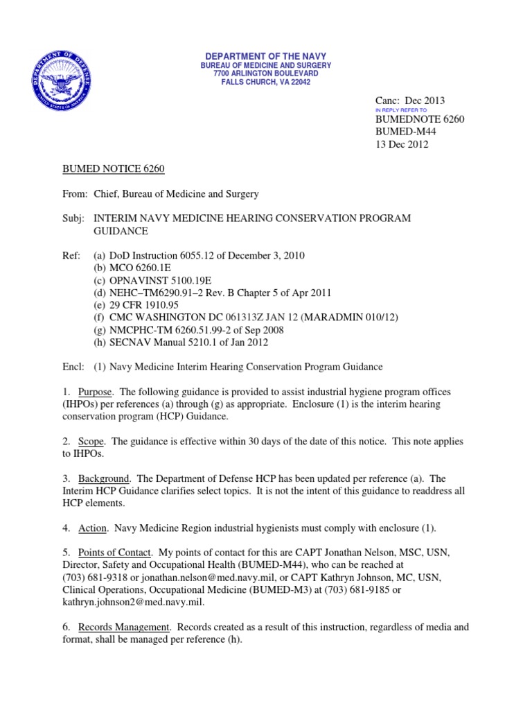 Bumednote 6260 Interim HCP Guide - 121213 | PDF | Decibel | Noise