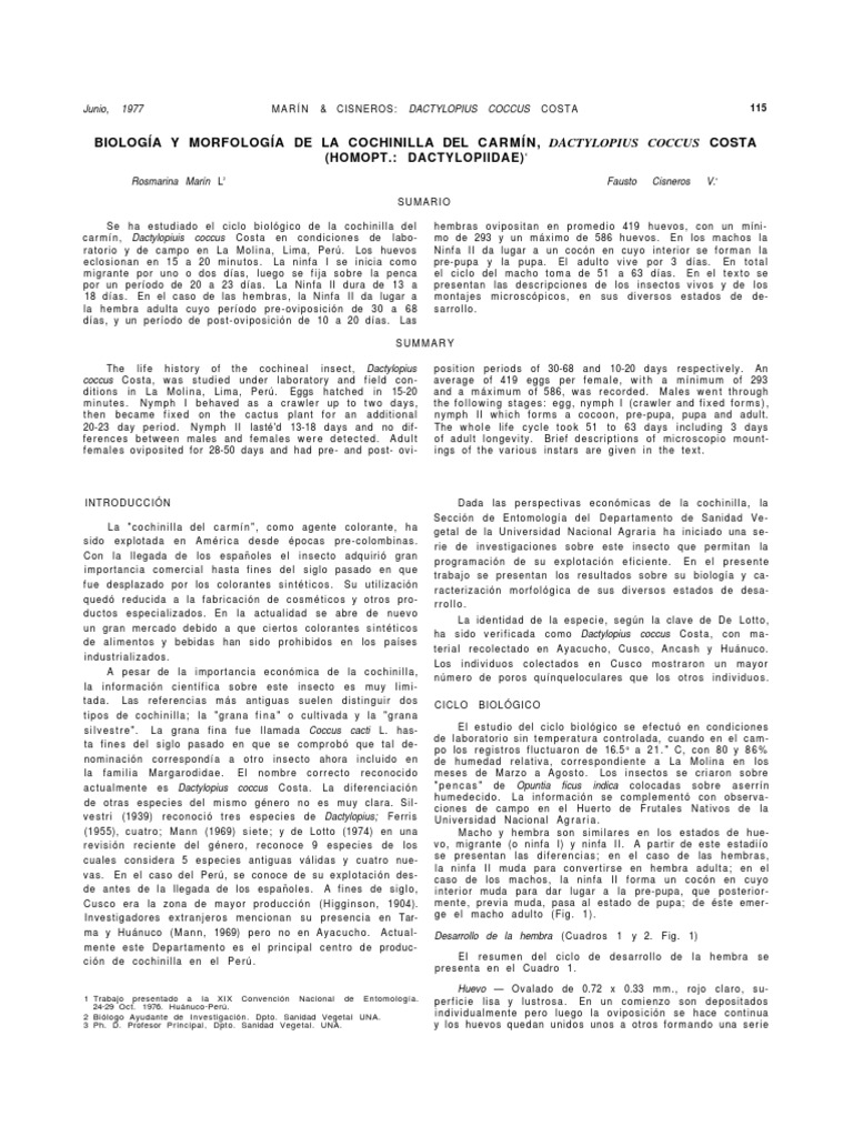 Biología de Dactylopius coccus Costa | PDF | Hexapoda | Insectos
