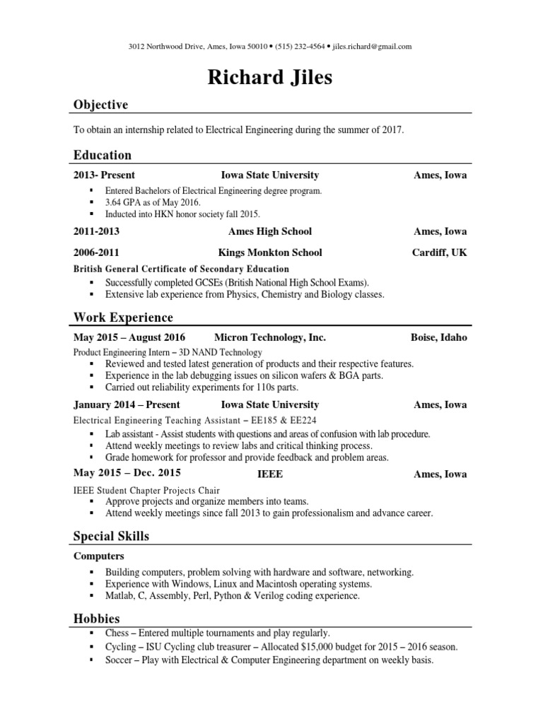 Richard Jiles Resume | PDF | Electrical Engineering | Engineering