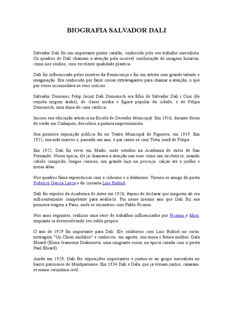 Biografia Salvador Dali | PDF | Salvador Dalí | Artes (geral)
