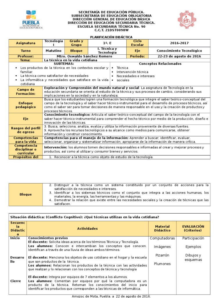 Planificación Tecnologia Informática Secundaria Bloque 1 Tema 1