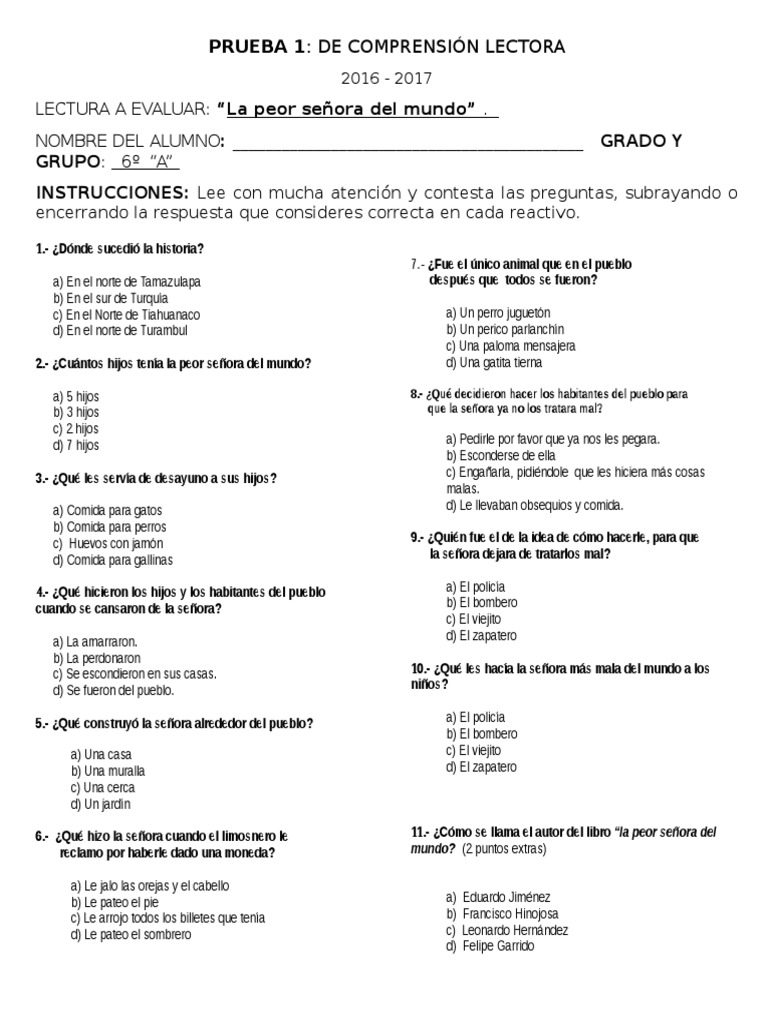 Prueba 1 - La Peor Señora Del Mundo | PDF