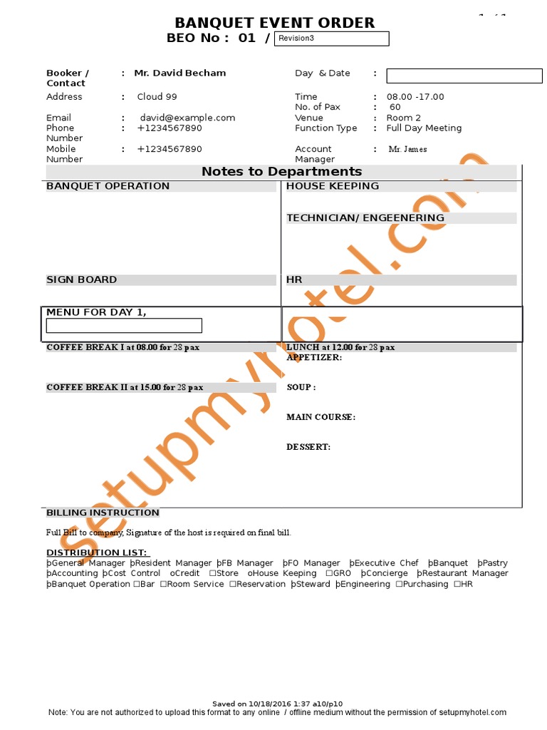 Banquet Event Order-BEO 1 | PDF