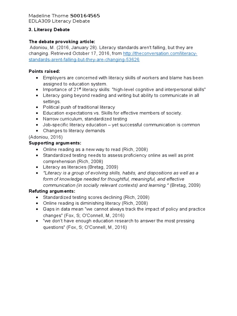 Literacy Debate | PDF