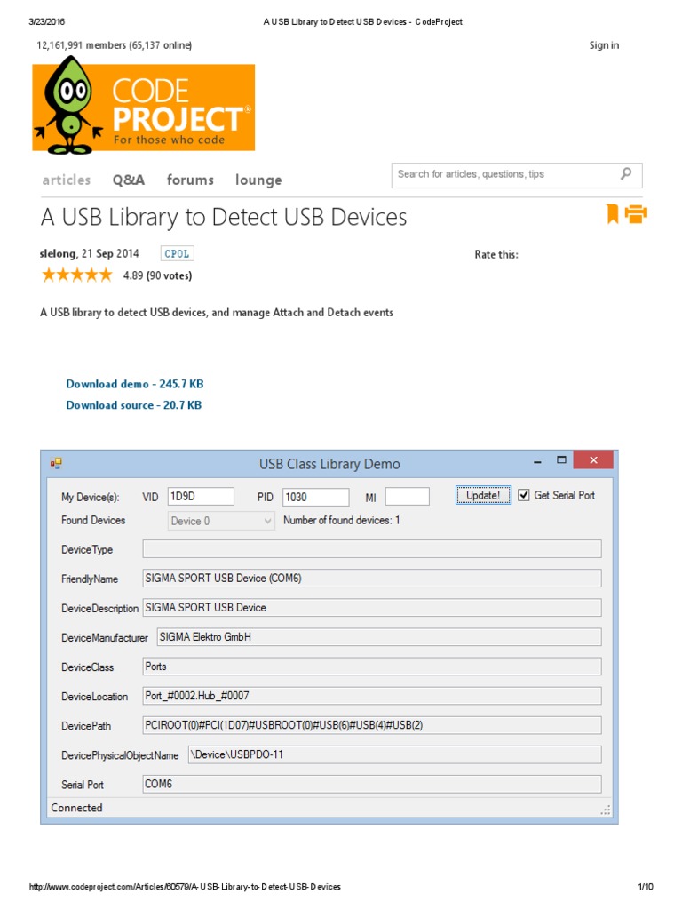 A USB Library To Detect USB Devices - CodeProject | PDF | Inheritance (Object Oriented ...
