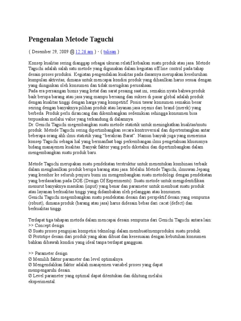 Pengenalan Metode Taguchi untuk Kualitas | PDF | Bisnis