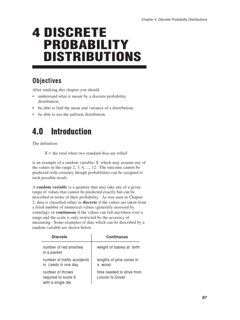 Chapter 4 Discrete Probability Distributions Summary | PDF | Probability Distribution | Variance