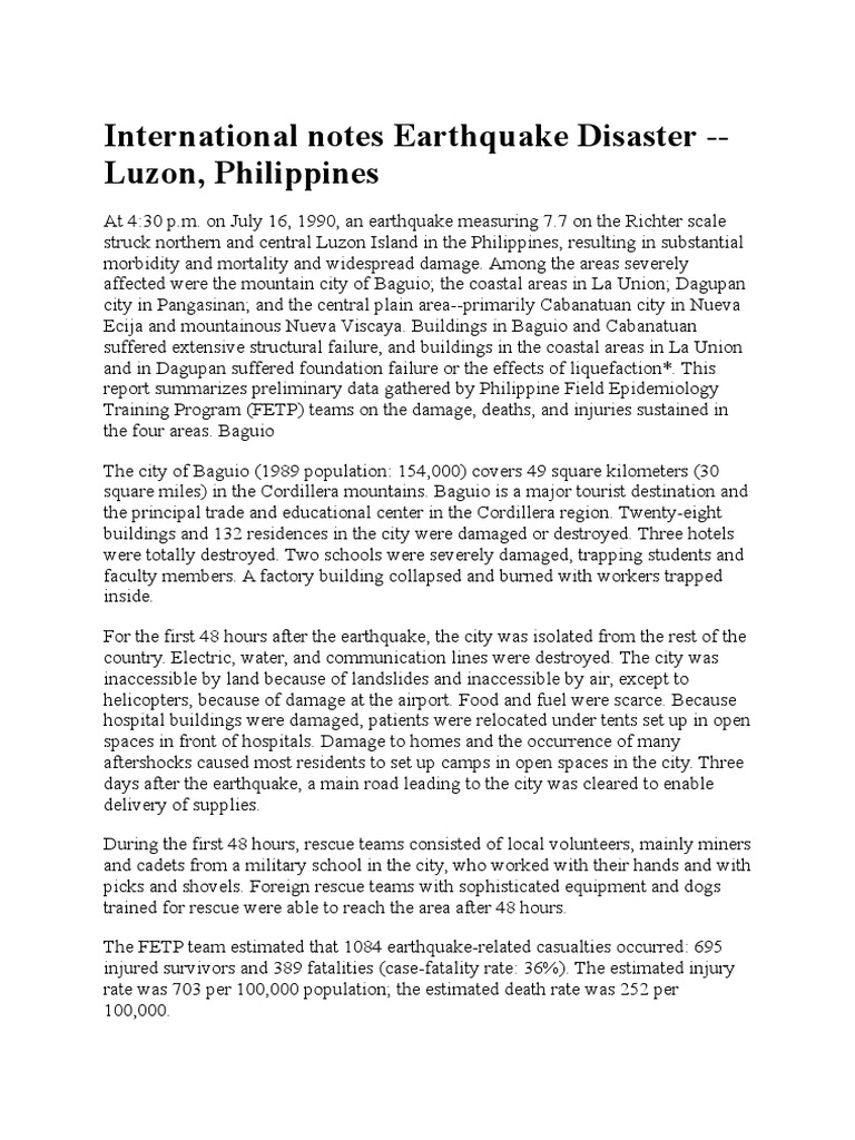 International Notes Earthquake Disaster - Luzon Earthquake | PDF