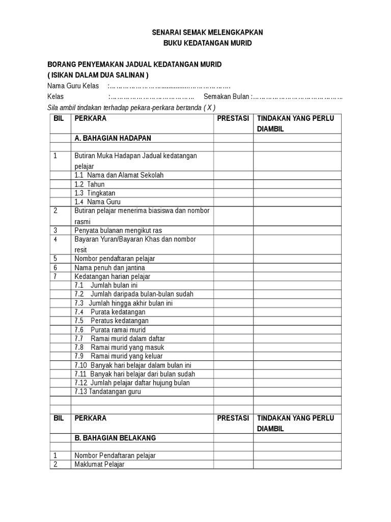 Senarai Semak Jadual Kedatangan | PDF