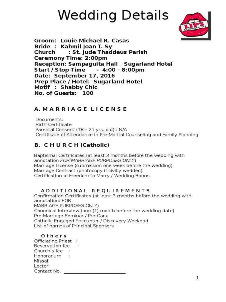 Wedding Details For Planners Checklist | PDF | Wedding | Bridesmaid