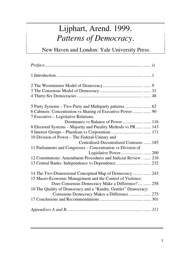 LIJPHART - Patterns of Democracy | PDF | Cabinet (Government) | Democracy