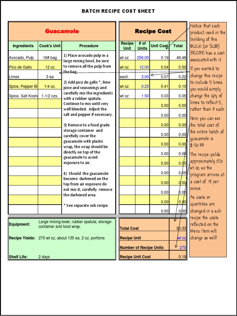 Batch Recipe Cost Sheet | PDF