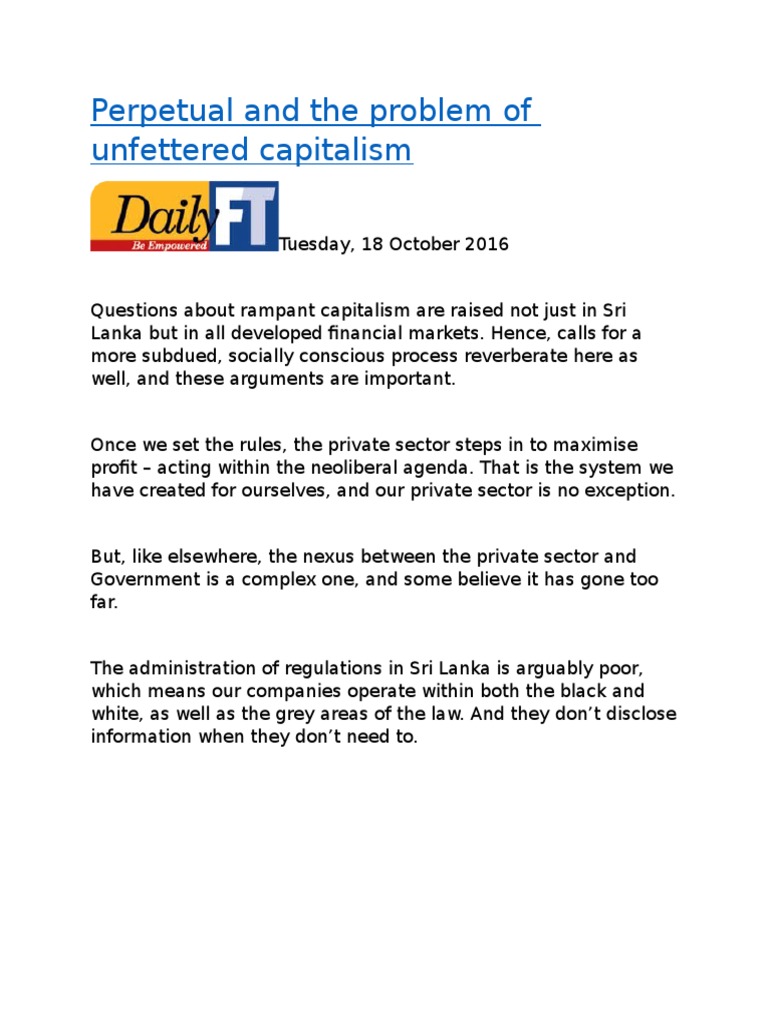 Unfettered Capitalism in Sri Lanka's Markets | PDF | Financial Markets ...