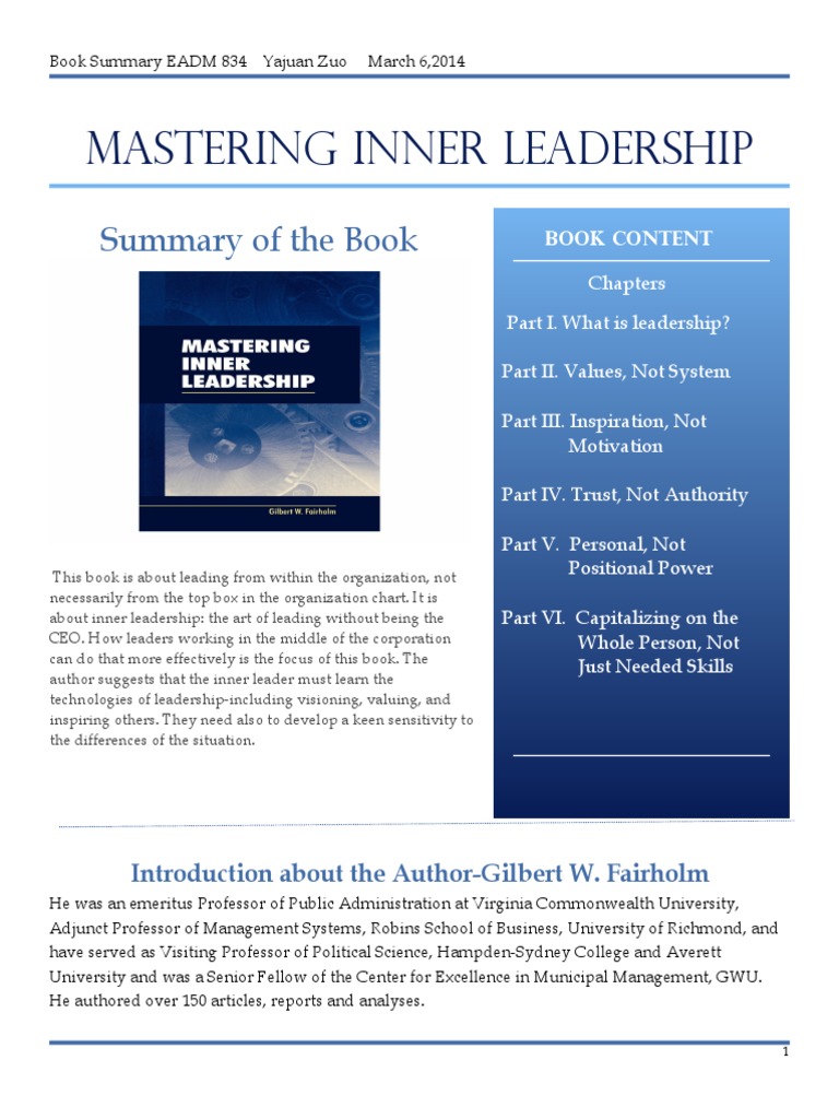 Mastering Inner Leadership - Fairholm.ebs | PDF | Trust (Emotion ...