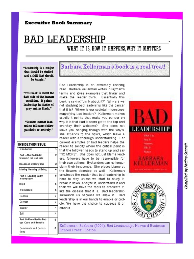 Bad Leadership: What It Is, How It Happens, Why It Matters | PDF ...