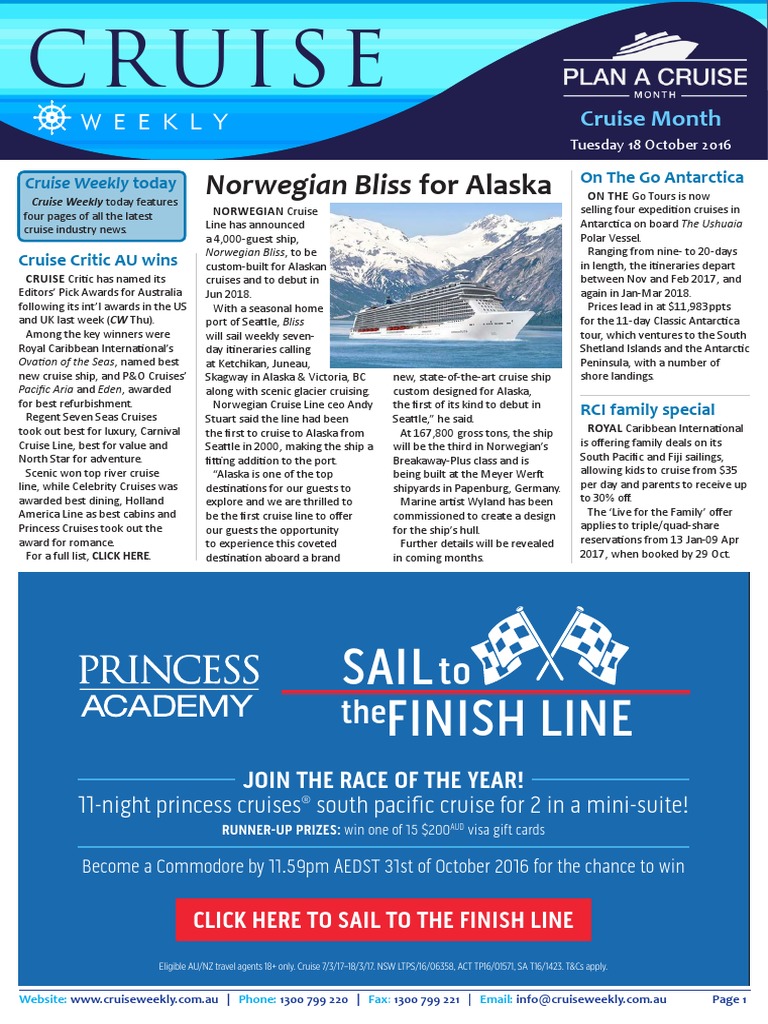 Cruise Weekly For Tue 18 Oct 2016 - Norwegian Bliss, Princess Cruises ...