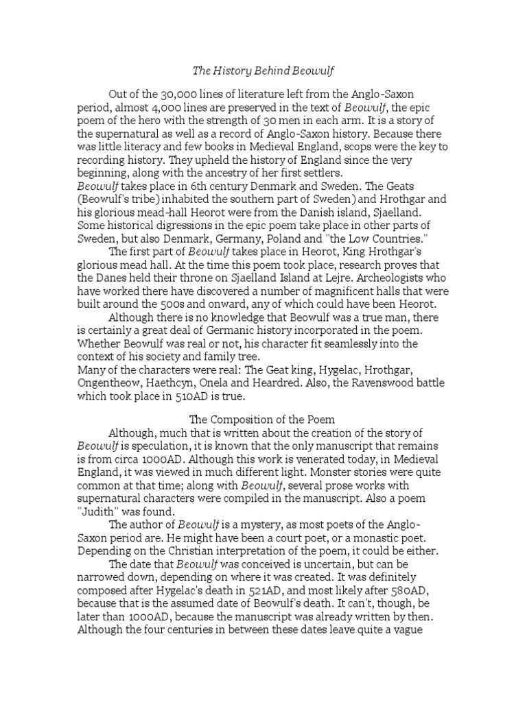 The History Behind Beowulf | PDF | Beowulf | English Heroic Legends