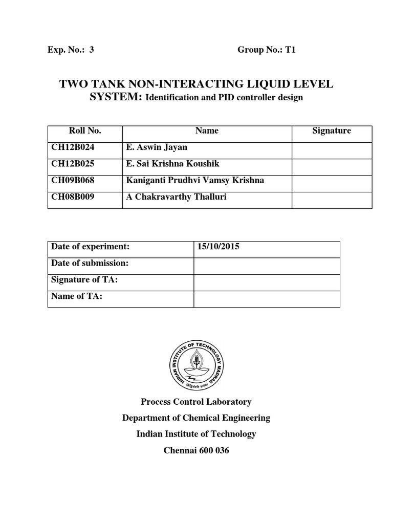 Two Tank Non-Interacting Liquid Level System | PDF | Systems Science ...
