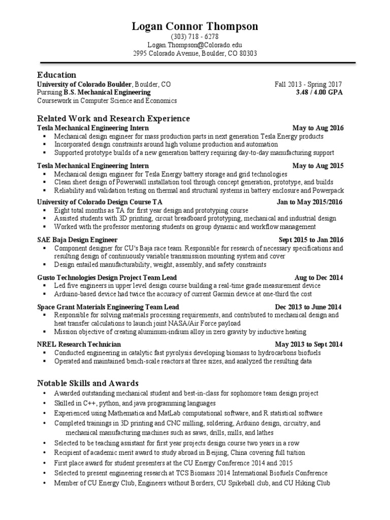 Resume Loganthompson | PDF | Prototype | Mechanical Engineering