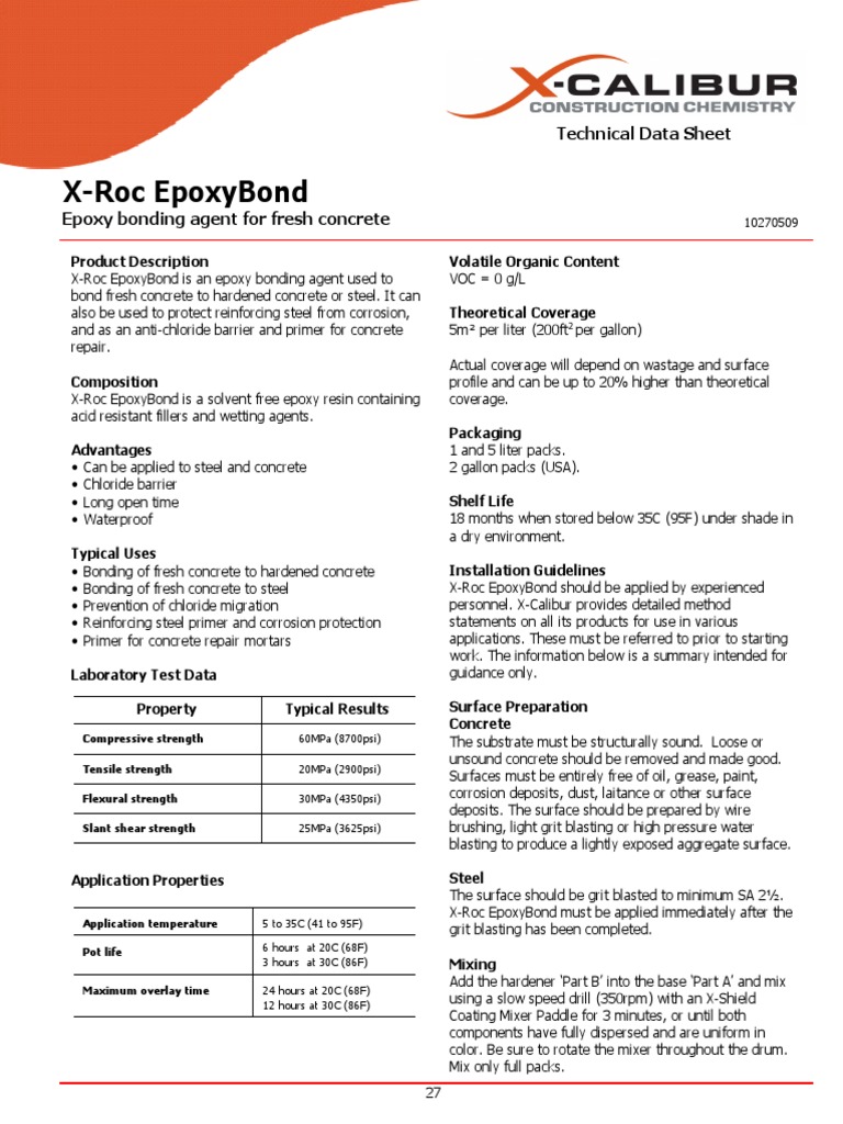 X-Roc Epoxybond: Technical Data Sheet | PDF | Epoxy | Concrete