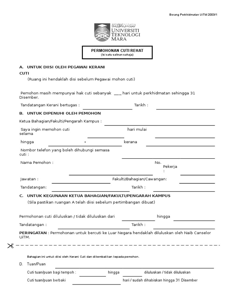Borang Cuti Rehat | PDF