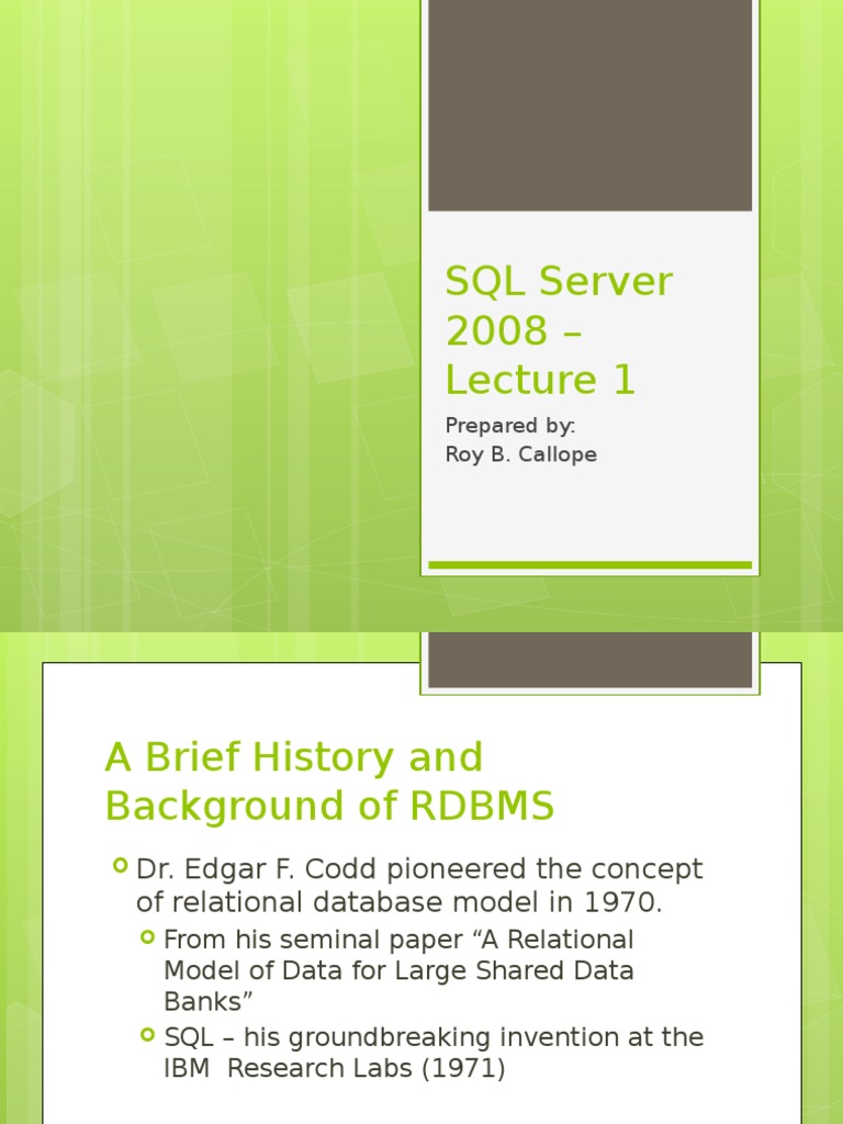 SQL Server 2008 - Lecture 1 | PDF | Microsoft Sql Server | Databases