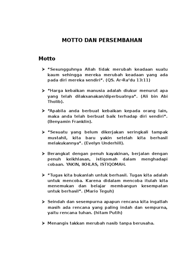 Motto Dan Persembahan | PDF