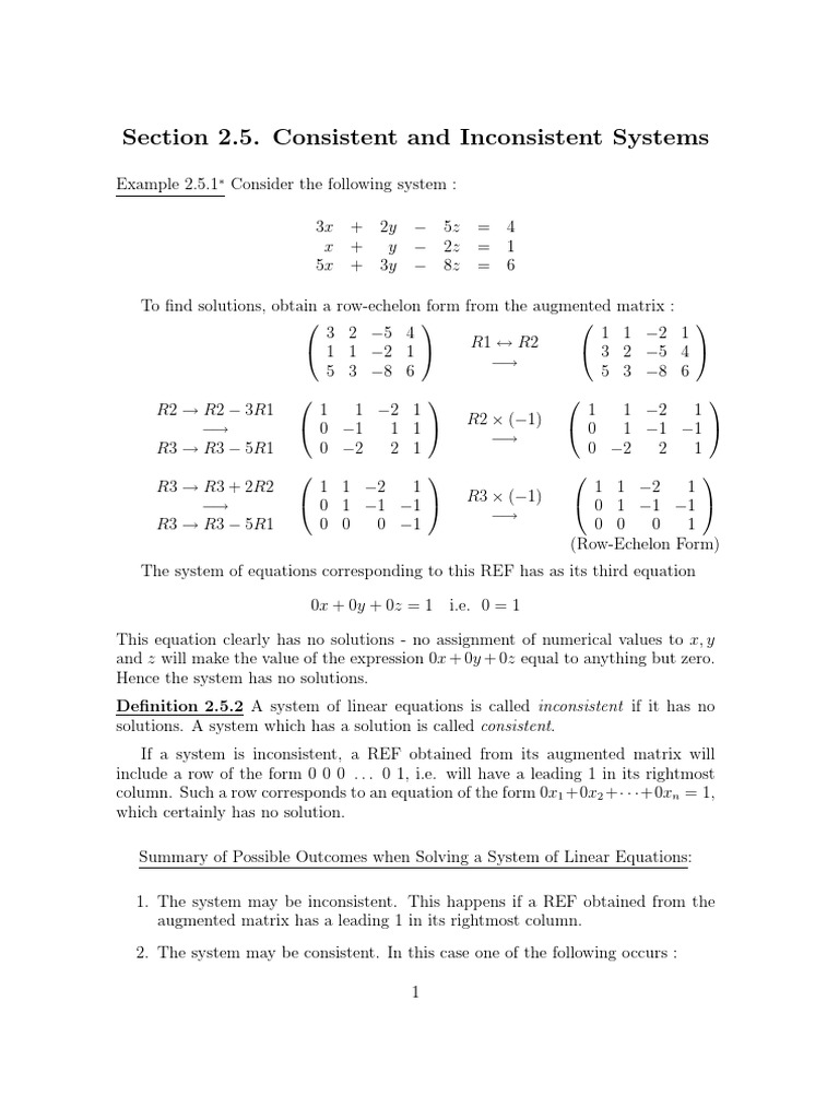 Section 2.5. Consistent and Inconsistent Systems | PDF