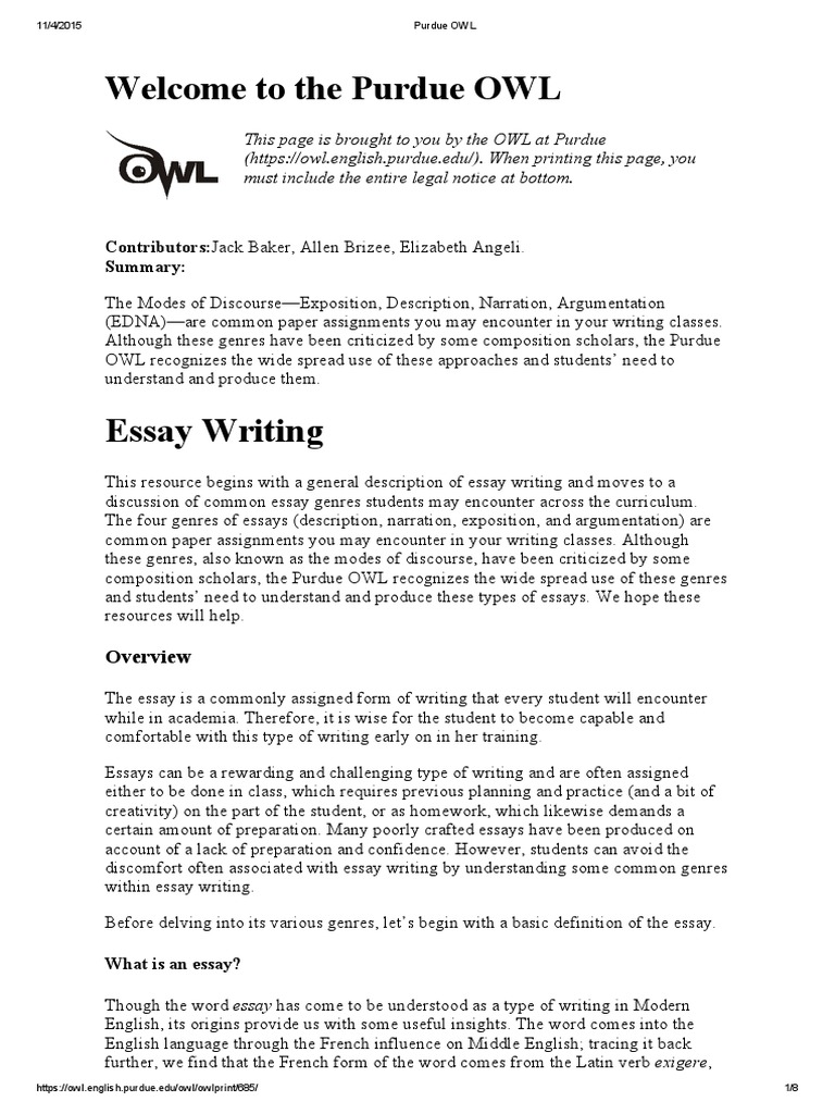 Welcome To The Purdue OWL | PDF | Essays | Cognition
