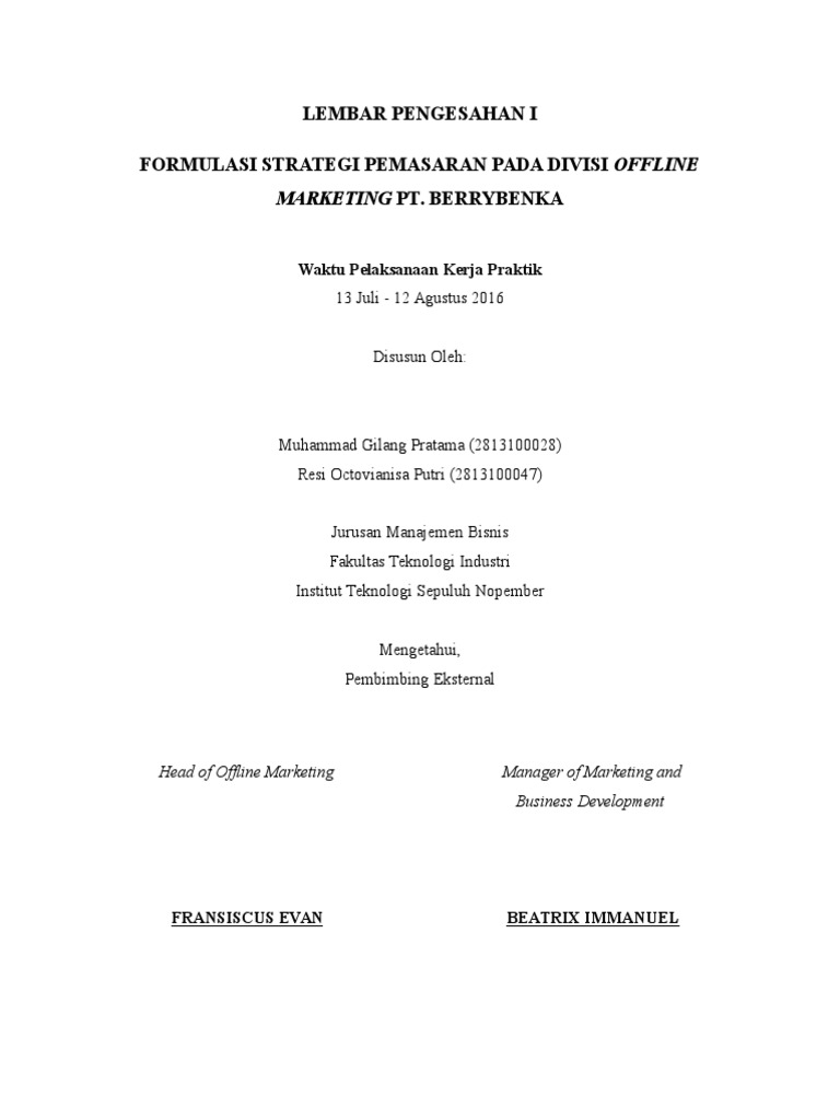 Contoh Lembar Pengesahan Tugas Kerja Praktik | PDF