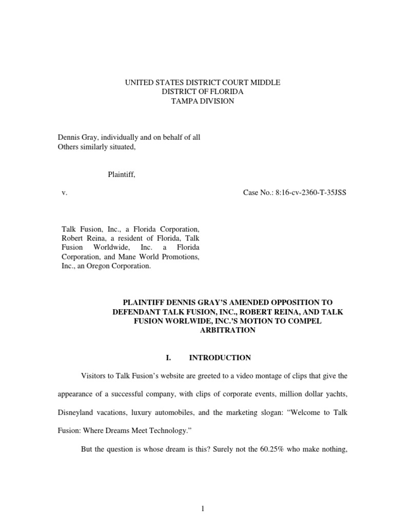 Opposition To Talk Fusion's Motion To Compel Arbitration. | Arbitration ...