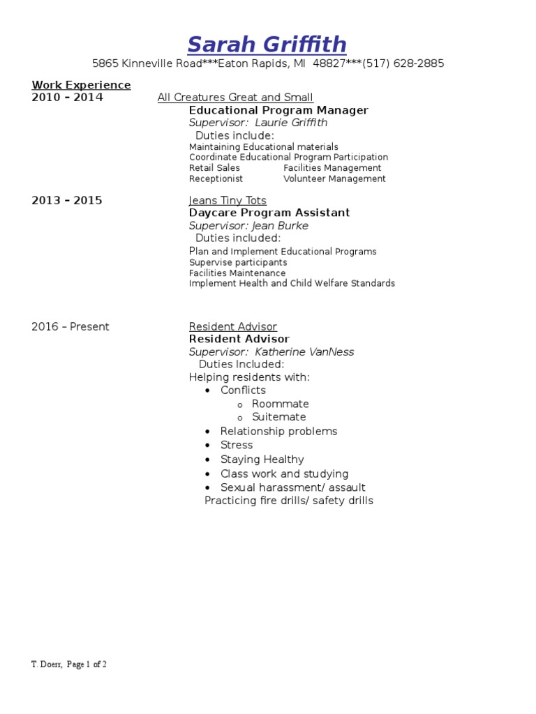 Sarah Griffith Resume | PDF