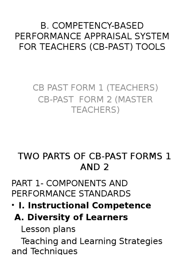 B. Competency-Based Performance Appraisal System For Teachers (Cb-Past ...
